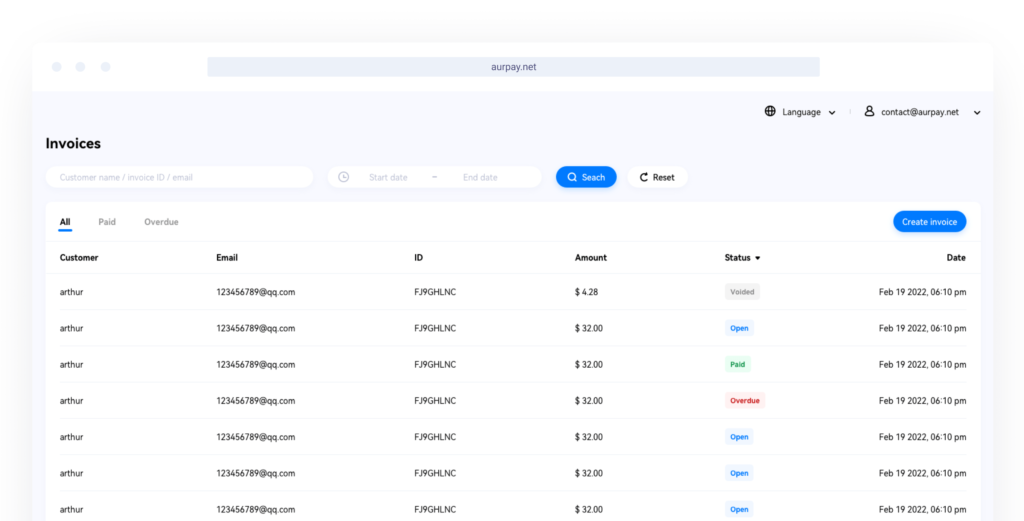 Crypto invoices | Aurpay Crypto Payment Gateway