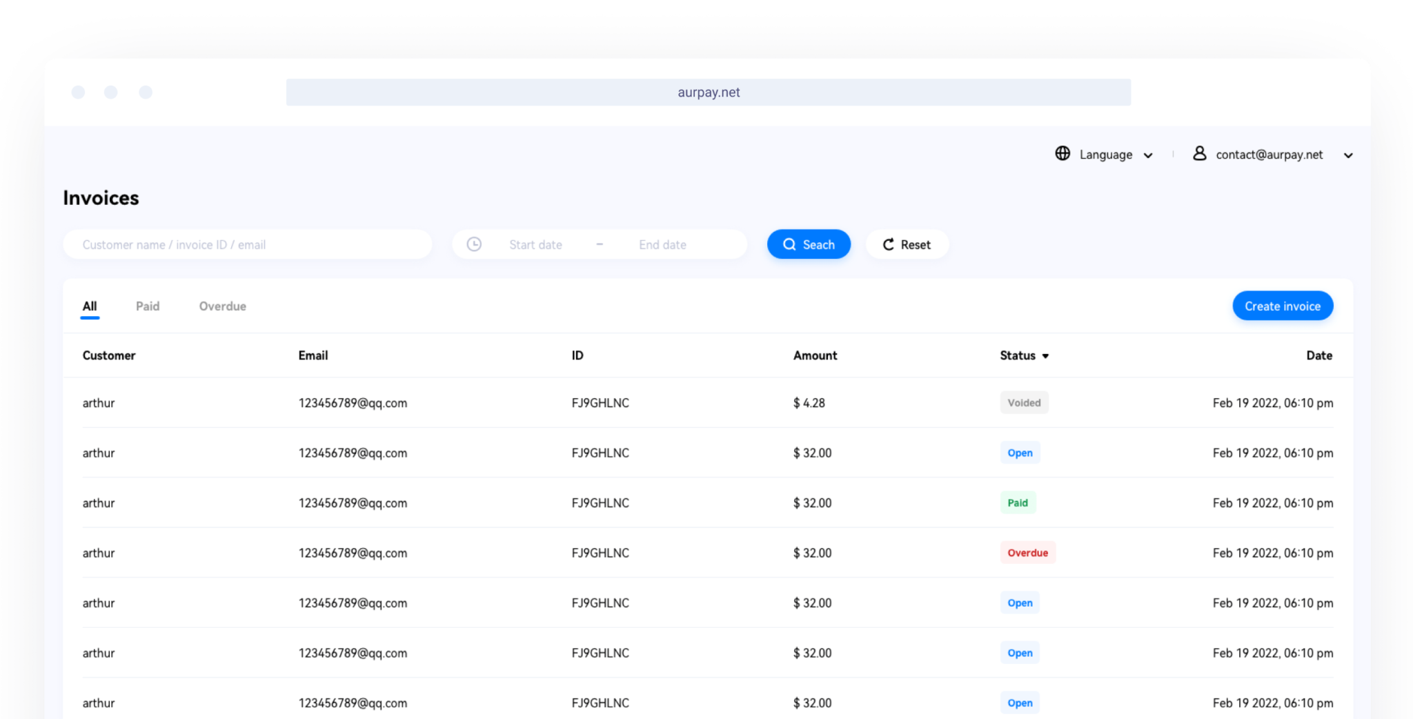 Crypto invoices | Aurpay Crypto Payment Gateway